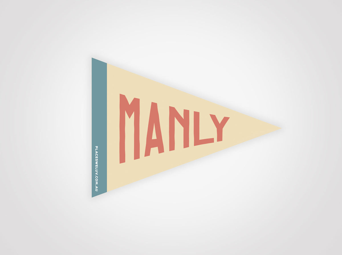 Manly Beach vintage travel style flag decals by Places We Luv